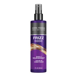 john frieda frizz ease daily nourishment leave-in conditioner, detangles frizzy, damaged hair, reduces breakage, protects against heat, with vitamins a, c, e & green tea extract, 8 oz