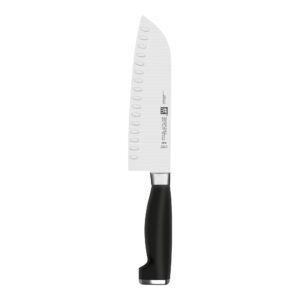 zwilling j.a. henckels 7" hollow edge santoku knife, black/stainless steel