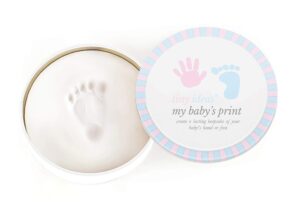 tiny ideas handprint or footprint keepsake with storage tin, babyprints diy clay imprint making kit, gift for new and expecting parents, white