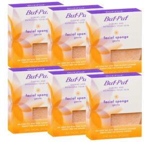 buf-puf gentle facial sponge, dermatologist developed, removes deep down dirt & makeup that causes breakouts and blackheads, reusable, exfoliating, 6 count