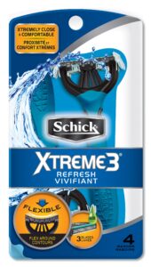 schick xtreme 3 disposable razors for men with refreshing scented handle, 4 count