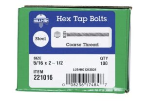 hillman 5/16 in. dia. x 2-1/2 in. l zinc plated steel hex tap bolt 100 pk