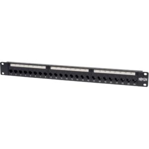 tripp lite 24-port cat6 / cat5 ethernet patch panel, feedthrough patch (rj45 to rj45), 1u rackmount, cable management bar, (n254-024)