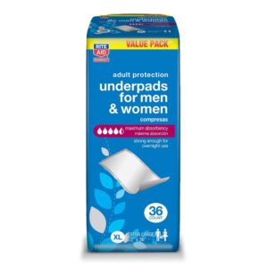 rite aid disposable underpads for men & women, maximum absorbency - 36 ct, 23” x 36”| pads for beds | adult incontinence | strong enough for overnight use