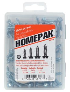 homepak 41816 hex washer head sheet metal screws, no size, no color