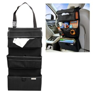 high road back of seat car organizer with tissue box holder and multipurpose car storage pockets for car, suv or truck