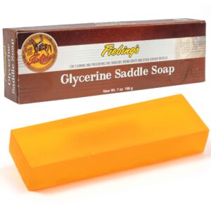 fiebing's glycerin saddle soap bar (7 ounce) - preserve, restore, condition & clean leather saddlery, riding boots & more - cleans without drying, staining or discoloring