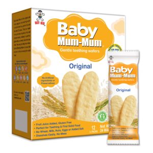 hot-kid baby mum-mum rice rusks, original, 24 pieces (pack of 6) gluten free, allergen free, non-gmo, rice teether cookie for teething infants