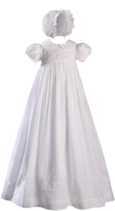 hand embroidered 33" short sleeve heirloom christening gown w/shadow embroidery white