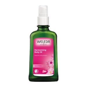 weleda pampering wild rose body and beauty oil, 3.4 fluid ounce, plant rich body and beauty oil with wild rose, sweet almond and jojoba oils