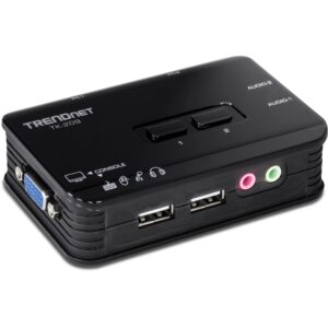 trendnet 2-port usb kvm switch and cable kit with audio, manage two pcs, usb 1.1, hot-plug, auto-scan, hot-keys, windows & linux compliant, tk-209k