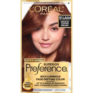 l'oreal paris superior preference fade-defying + shine permanent hair color, 5.5am medium copper brown, pack of 1, hair dye