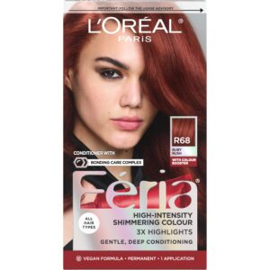 l'oreal paris feria multi-faceted shimmering permanent hair color, r68 ruby rush (rich auburn true red), pack of 1, hair dye