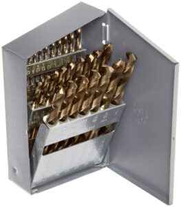 chicago latrobe 57850 550 series cobalt steel jobber length drill bit set with metal case, gold oxide finish, 135 degree split point, inch, 29-piece, 1/16" - 1/2" in 1/64" increments