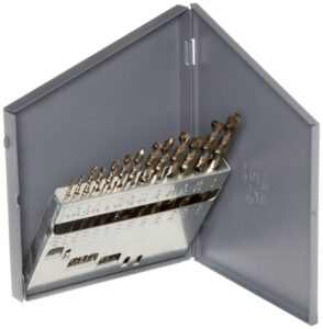 chicago latrobe 550 series cobalt steel jobber length drill bit set with metal case, gold oxide finish, 135 degree split point, inch, 13-piece, 1/16" - 1/4" in 1/64" increments