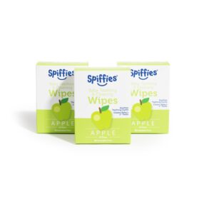 spiffies baby oral care tooth wipes - gum & teeth wipe tissues for teething relief & cleaning infant & toddler teeth - baby tooth wipes w/xylitol for ages 0-12 months & up (apple, 20 count, 3 pack)