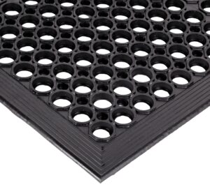 notrax sanitop® 3' x 10' lightweight restaurant rubber floor mat with drainage holes and beveled edges, anti-slip mats, black, 562s0310bl