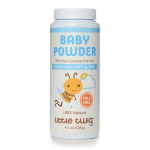 little twig baby powder, natural plant derived formula with cornstarch and aloe, 100% talc-free powder, fragrance-free, 4.5 oz