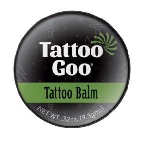 tattoo goo original travel size tattoo after care, natural tattoo balm with beeswax and cocoa butter, soothing tattoo ointment and brightening care, .32 oz; packaging may vary