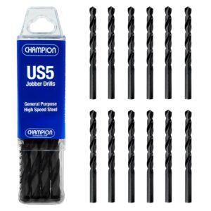 champion cutting tool general purpose drill bits for metal and wood (1/16 inch) - 12 pcs - 118 degree point, high speed steel straight shank drill bits with black oxide finish