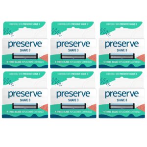 preserve shave 3 razor blades, 24 cartridges (4 razors in each box, 6 boxes total), packaging may vary