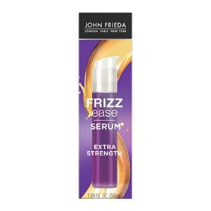 john frieda frizz ease extra strength hair serum, instantly smooths for healthy, hydrated, frizz-free hair, for thick and coarse hair, with argan, coconut, and moringa oil for heat protection, 1.69 oz