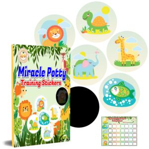 miracle potty training color changing stickers for girls and boys | jungle animal toddler potty training seat toilet sticker | use with or without printable potty chart or potty watch | 5 pack