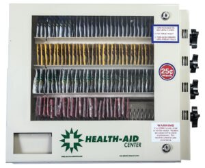 health aid 4 select medicine, feminine hygiene, condom, vending machine with hd all steel coin mechanisms and knobs