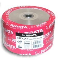 ridata 52x 80-min silver inkjet hub/silver cd-r's 50-pack shrinkwrap