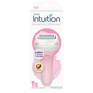 schick intuition advanced moisturizing womens razor with shea butter, 1 handle with 2 refills