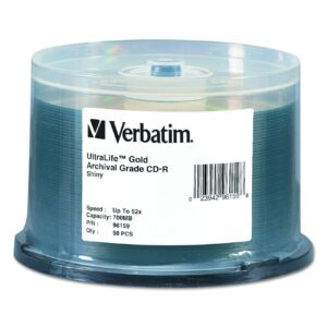 verbatim cd-r 700mb 52x ultralife gold archival grade - branded surface & hard coat - 50pk spindle