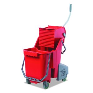 unger combr side-press restroom mop dual bucket combo, 8gal, plastic, red