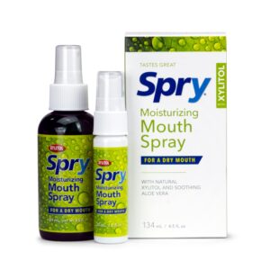 spry xylitol moisturizing bad breath mouth spray, bad breath treatment oral breath spray with natural spearmint, 4.5 fl.oz (pack of 1)