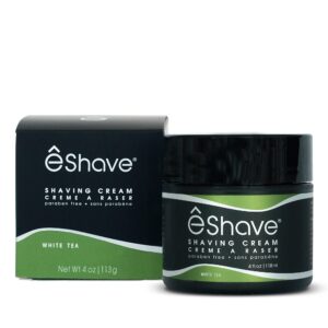 eshave shaving cream for men, white tea, prevents shaving irritation and razor burn, generates a rich lather for a soft, silky, smoothest shave