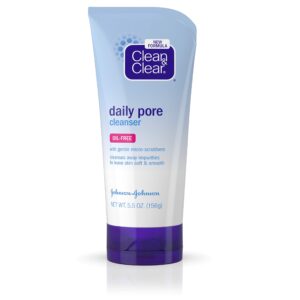 clean & clear daily pore face cleanser, oil-free acne face wash for normal, oily & combination skin, 5.5 oz