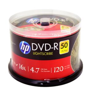 hp dvd lightscribe recordable media - dvd-r - 16x - 4.70 gb - 50 pack cake box (4064)