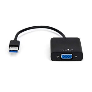 rocstor premium usb to vga adapter – usb 3.0 to vga external usb video graphics adapter for pc and mac- resolutions up to 1920x1200 1080p- 1x usb 3.0 type a male, 1 x vga female – 6” - black - compatible with pc or mac usb graphics card adapter