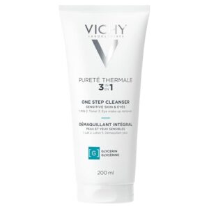 vichy pureté thermale one step cleanser | face wash + toner + makeup remover | no rinse required | gentle eye makeup remover | suitable for sensitive skin & contact lenses | non-oily | alcohol free