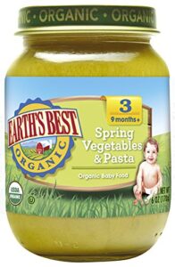 earth's best organic stage 3 baby food, spring vegetables and pasta, 6 oz. jar