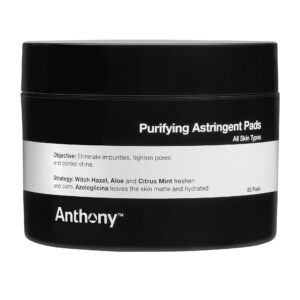 anthony witch hazel pads pore cleaner: 60 count, purifying astringent cleansing toner pads – aloe vera, and citrus mint, eliminate impurities, minimize pores and control shine