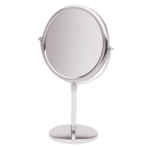 jerdon two-sided tabletop makeup vanity mirror - 5x-1x magnification & swivel design - 9-inch diameter mirror with adjustable height - polished chrome finish - model jp4045c