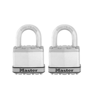 master lock m5xt magnum heavy duty outdoor padlock with key, 2 pack keyed-alike, silver