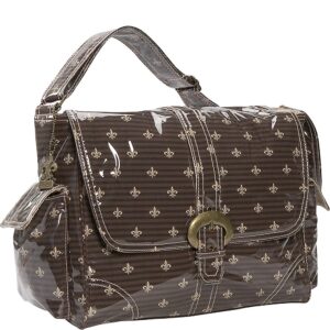 kalencom laminated buckle bag, fleur de lis chocolate cream