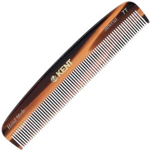 kent 7t handmade all fine tooth pocket comb for men, hair comb straightener for everyday grooming styling hair, mustache and beard, use dry or with balms, saw cut and hand polished, made in england