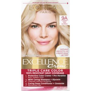 l'oreal paris excellence creme permanent triple care hair color, 9a light ash blonde, gray coverage for up to 8 weeks, all hair types, pack of 1