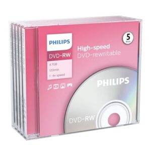 philips phov-rw4754jc blank dvd-rw media box 5 pieces, packaging may vary