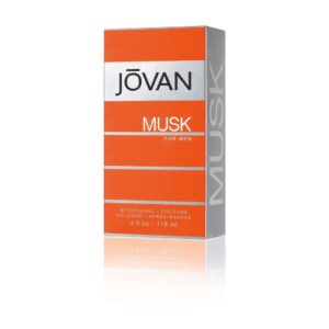 jovan musk for men aftershave 4 fl oz (pack of 1), notes of carnation, lavender, and amber, men's fragrance, long lasting, everyday fragrance