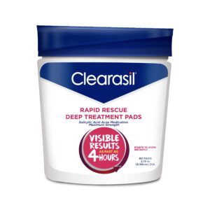 clearasil rapid rescue deep treatment acne face pads, maximum strenght with 2% salicylic acid acne treatment medicine, 90 count