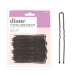 diane 3” hair pins for women, girls, hairdressing, salon, u shaped hair pins with ball tips for securing updos, buns, braids, and everyday styles, black (32 count)