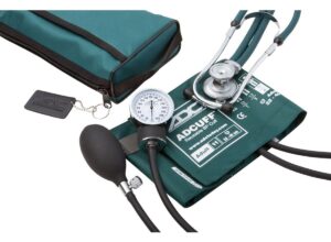 adc pro's combo ii sr adult pocket aneroid/scope kit with prosphyg 768 blood pressure sphygmomanometer and adscope 641 sprague stethoscope with nylon carrying case, teal